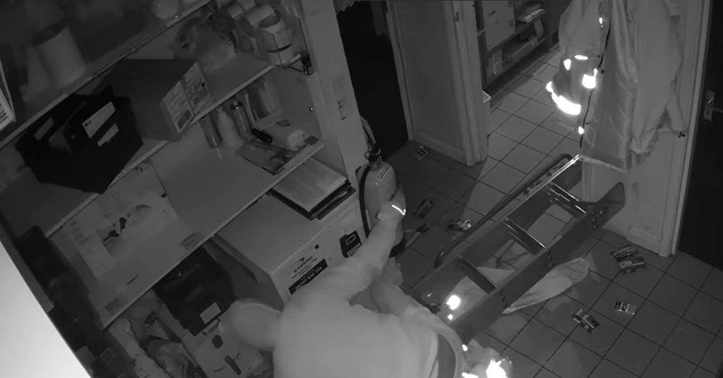 Burglar caught on camera repeatedly falling through forecourt-shop ...